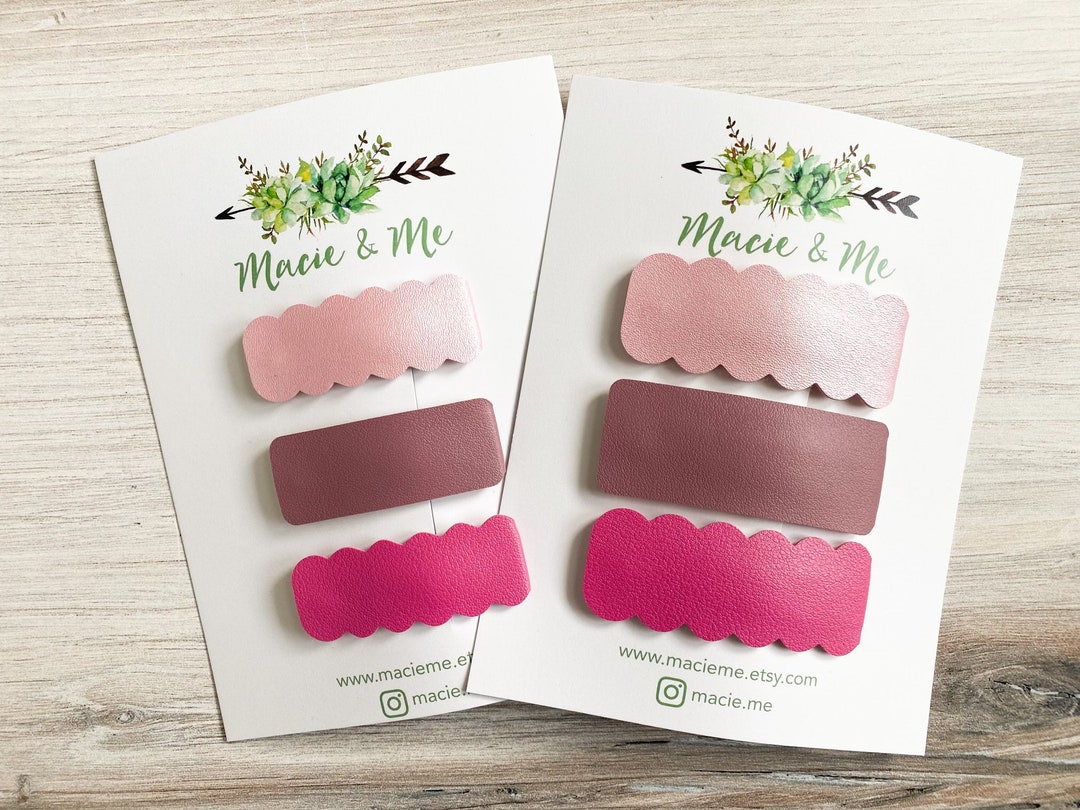 Shades of Pink Snap Clip Set Faux Leather Hair Clips, Girls Snap Clips ...