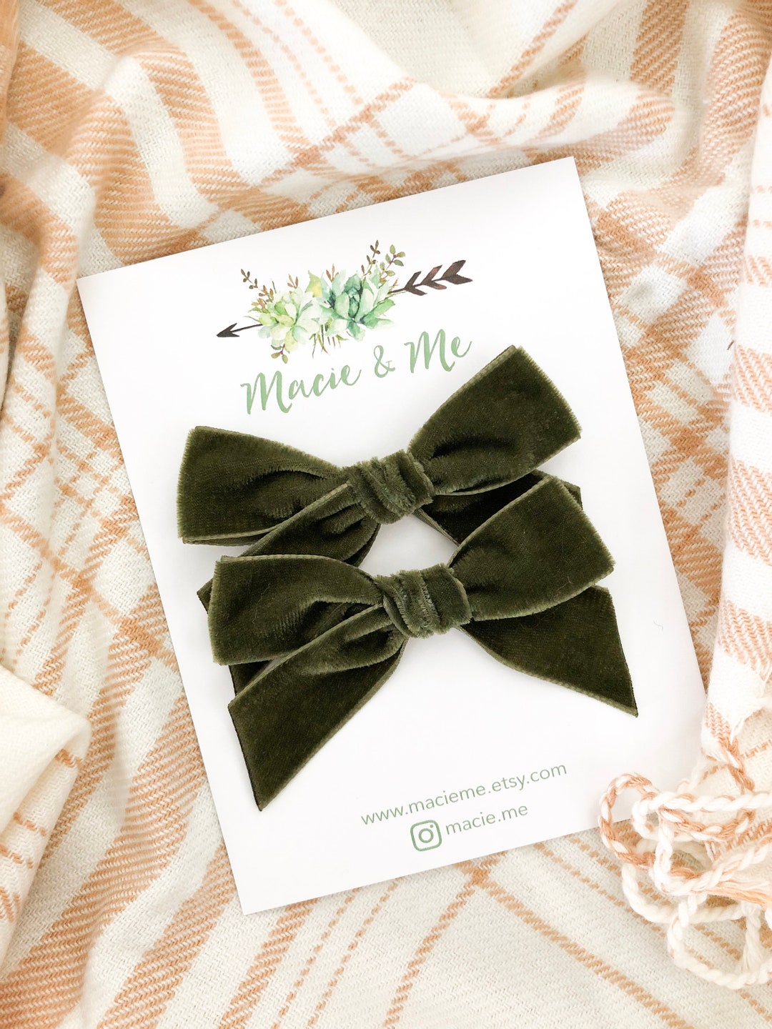 Olive Velvet Bows - Etsy