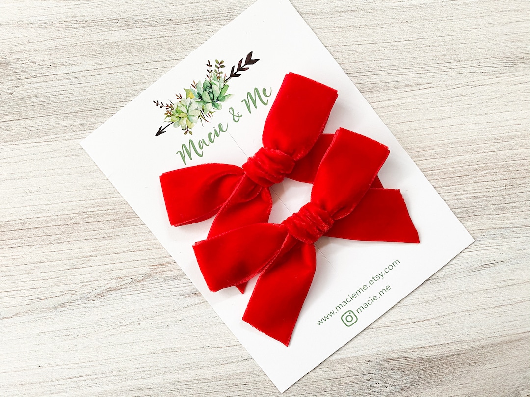 Bright Red Velvet Bows Christmas Bows Velvet Pigtail Bows for Girls ...