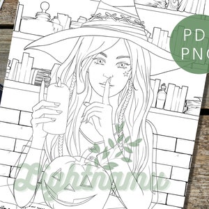 A Witch's Secret Library, Original Hand-drawn Coloring Page for Adults ...