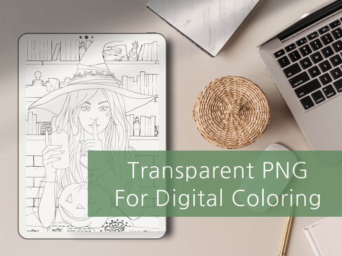 A Witch's Secret Library, Original Hand-drawn Coloring Page for Adults ...