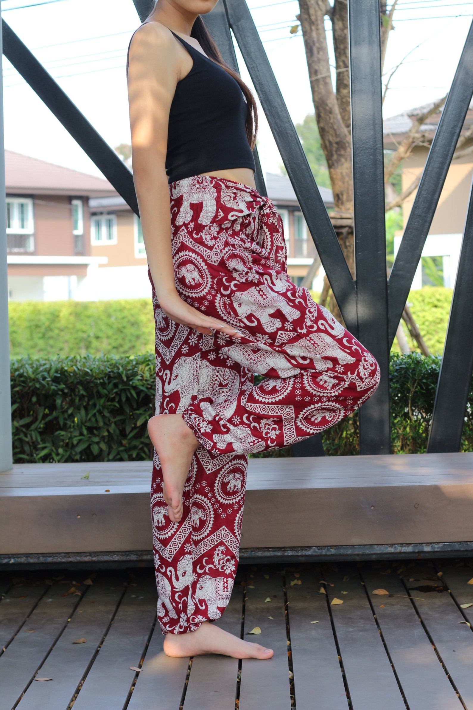 Bohemian Pants Boho Yoga Pants Elephant Pants Red Bow Tie | Etsy