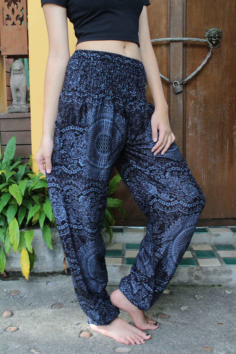 Harem Pants Hippie Boho Flowers Pants Design Blue Navy - Etsy