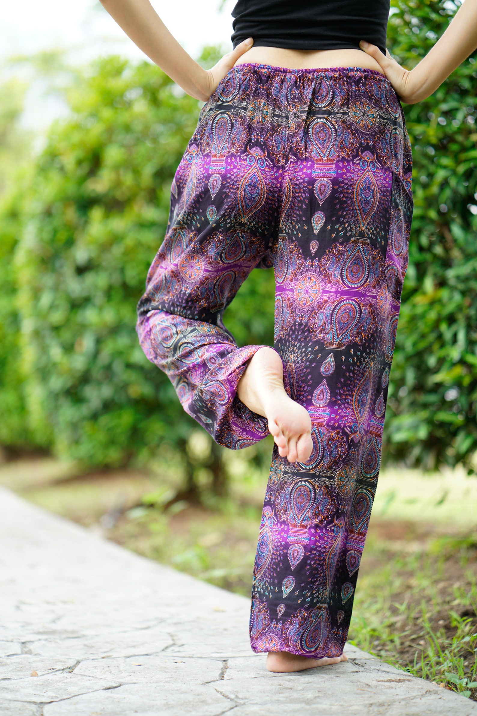 Bohemian Yoga Pants Boho Clothing Peacock Design Purple Unisex - Etsy