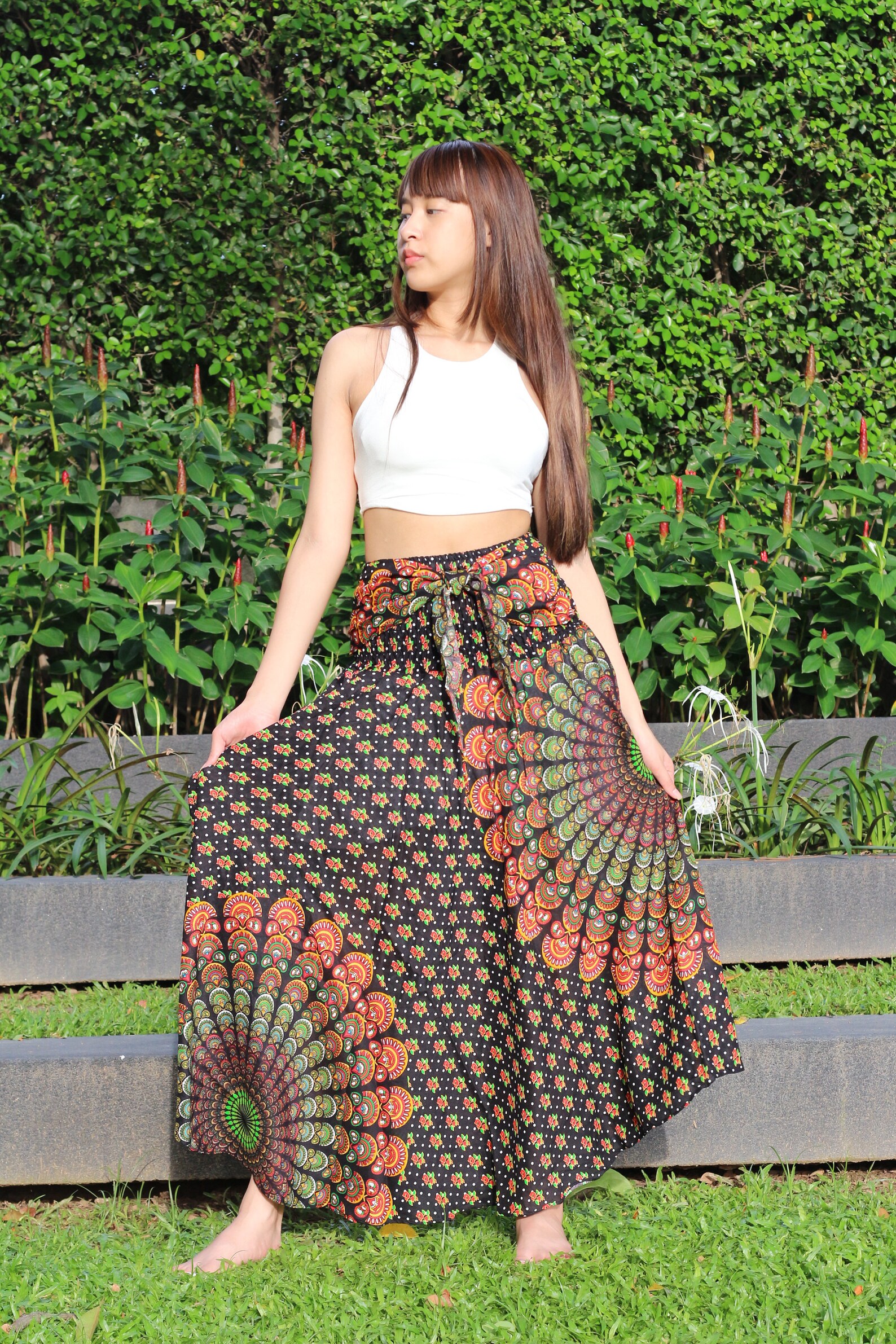 Maxi Jupe Boho Évasée Jupe Femme Jupe longue avec Bow Tie Sash | Etsy