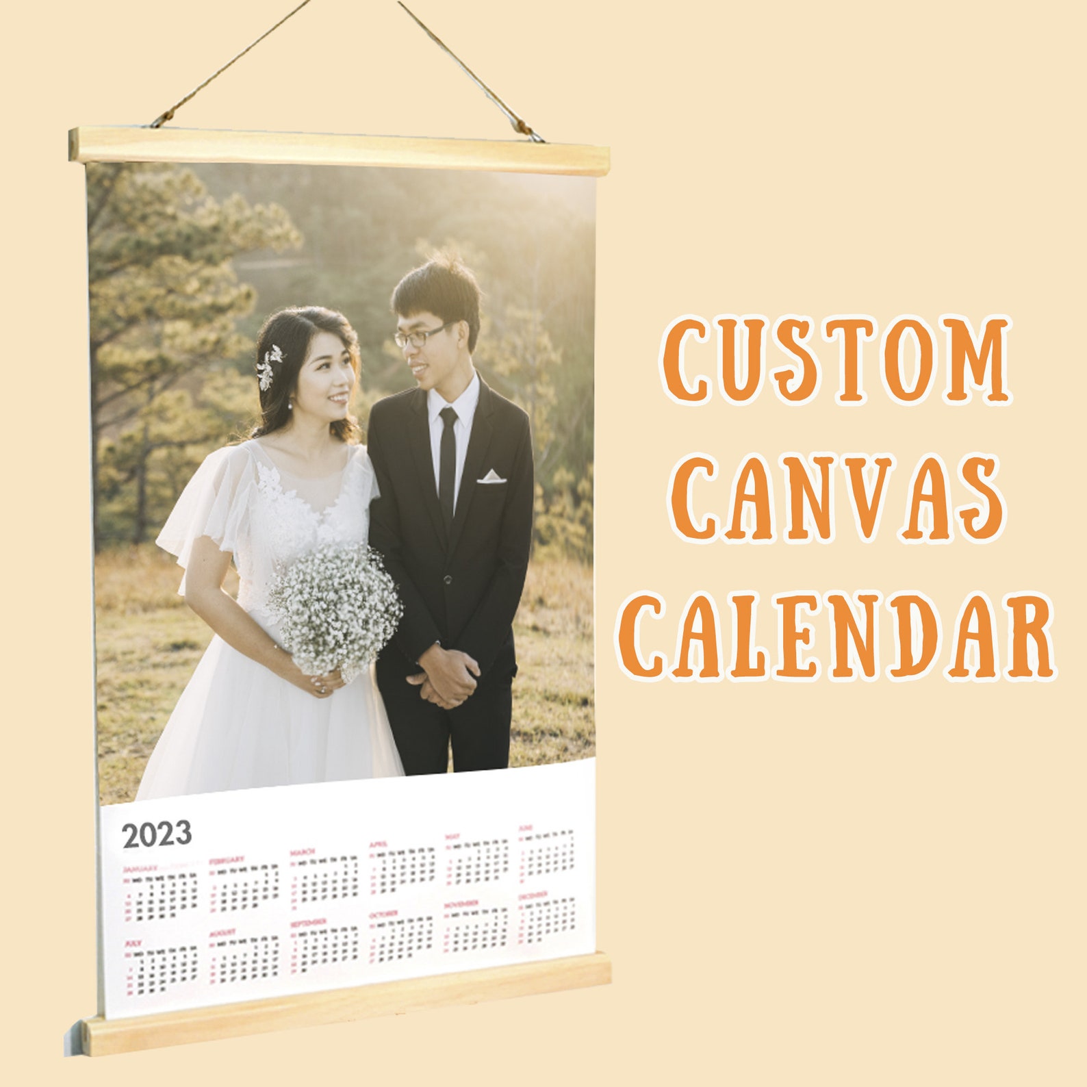 Custom Wall Calendar 2024 Canvas, Personalized Photo Calendar, Large ...