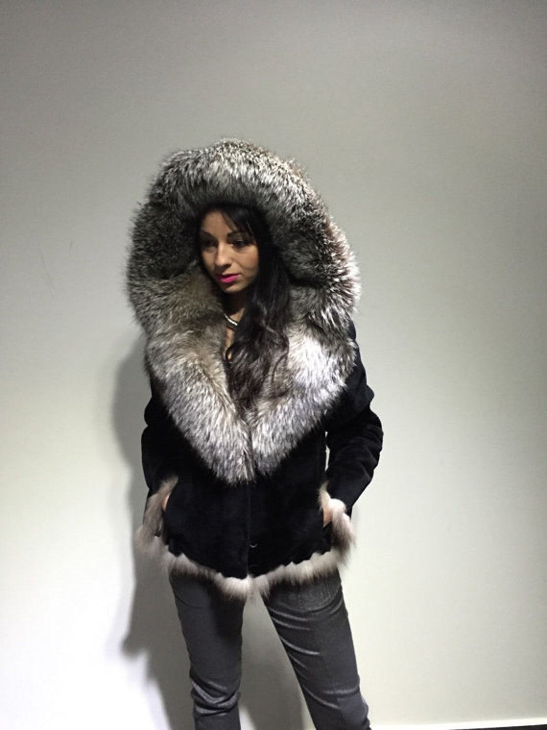 Luxury Gift Nutria Fur Coat Fur Jacket Full Skin With Hood Inside Fox ...