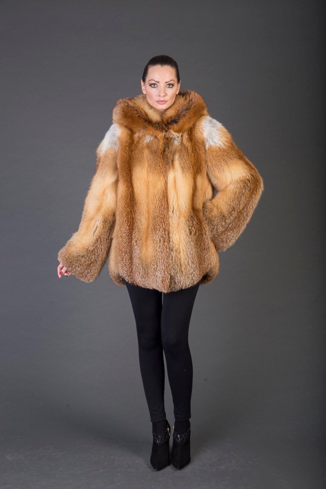 Luxury Gift Canadian Red Fox Fur Coat Fur Jacket Full Skin Hooded ...