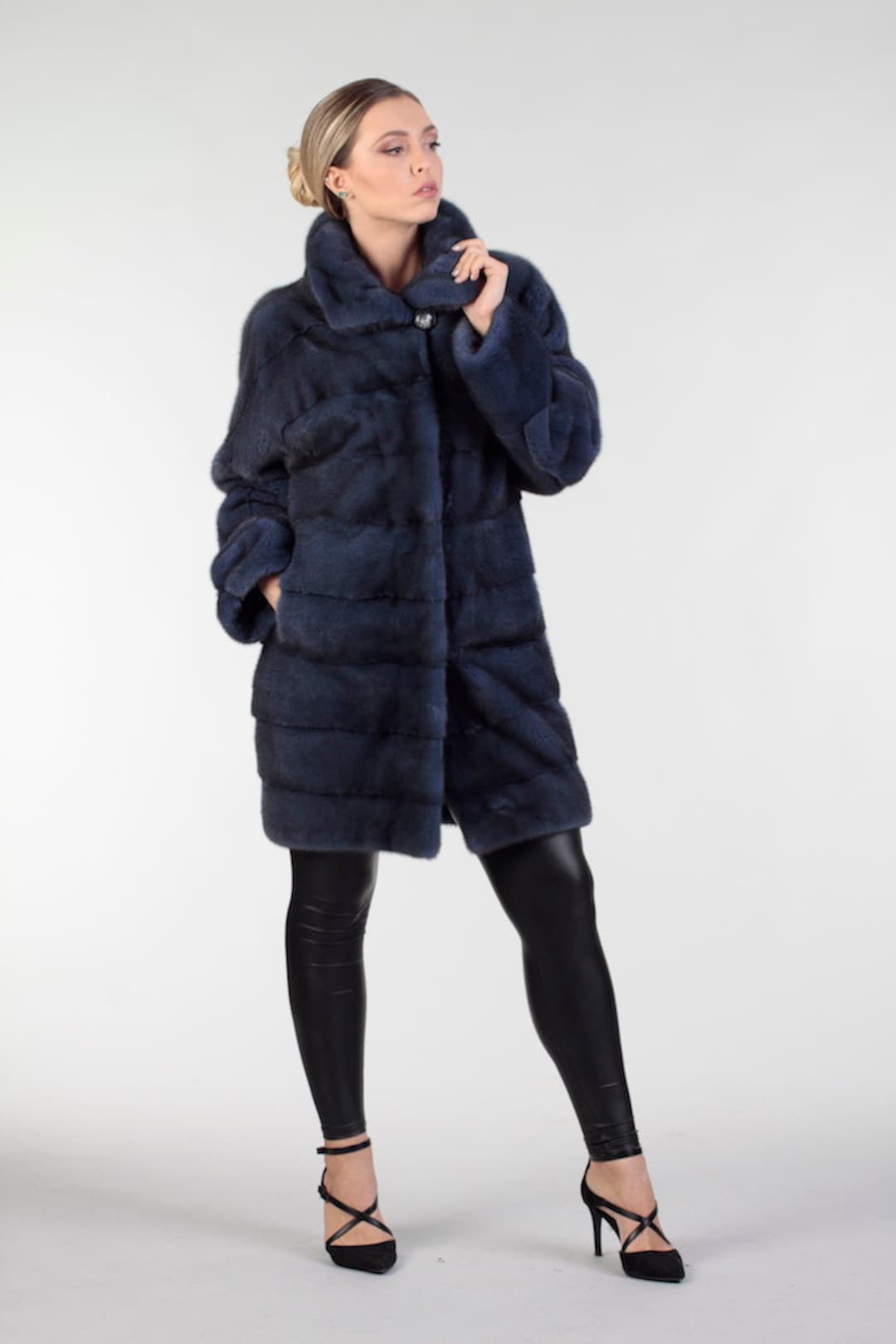 Luxury Gift Dark Blue Mink Fur Coat Mink Full Skin PTOLEMA - Etsy