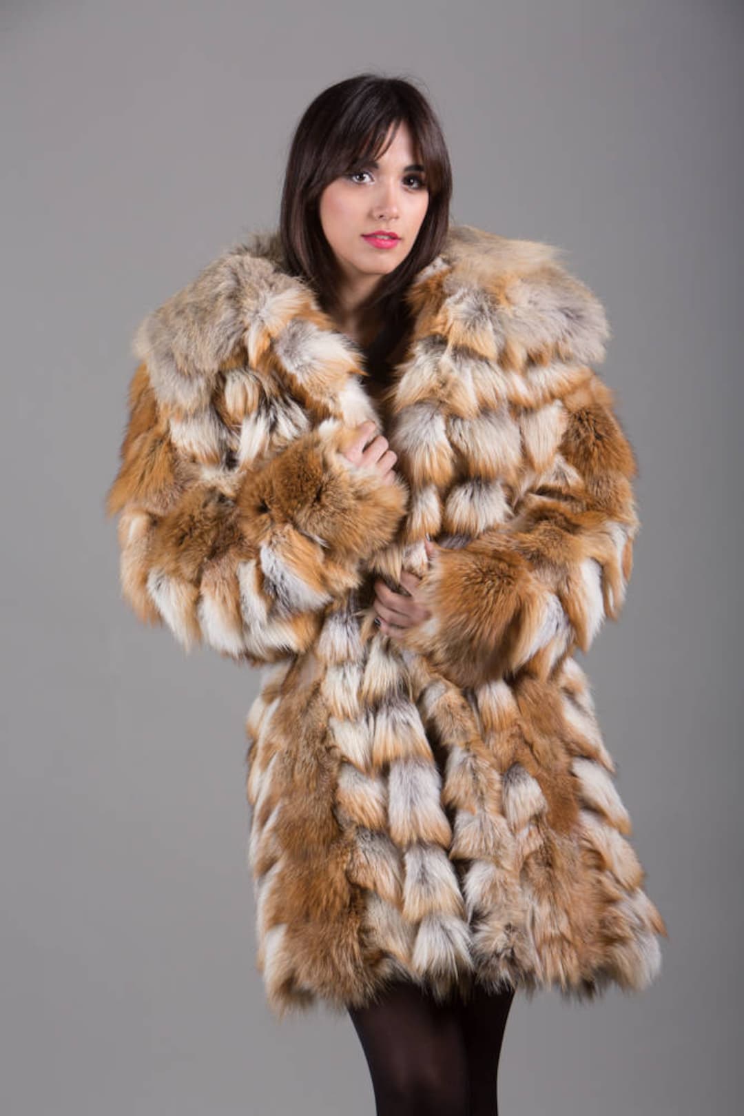 Red Fox Fur Knee Length Jacket Fox Fur Jacket Fox Fur Coat Red Fox ...