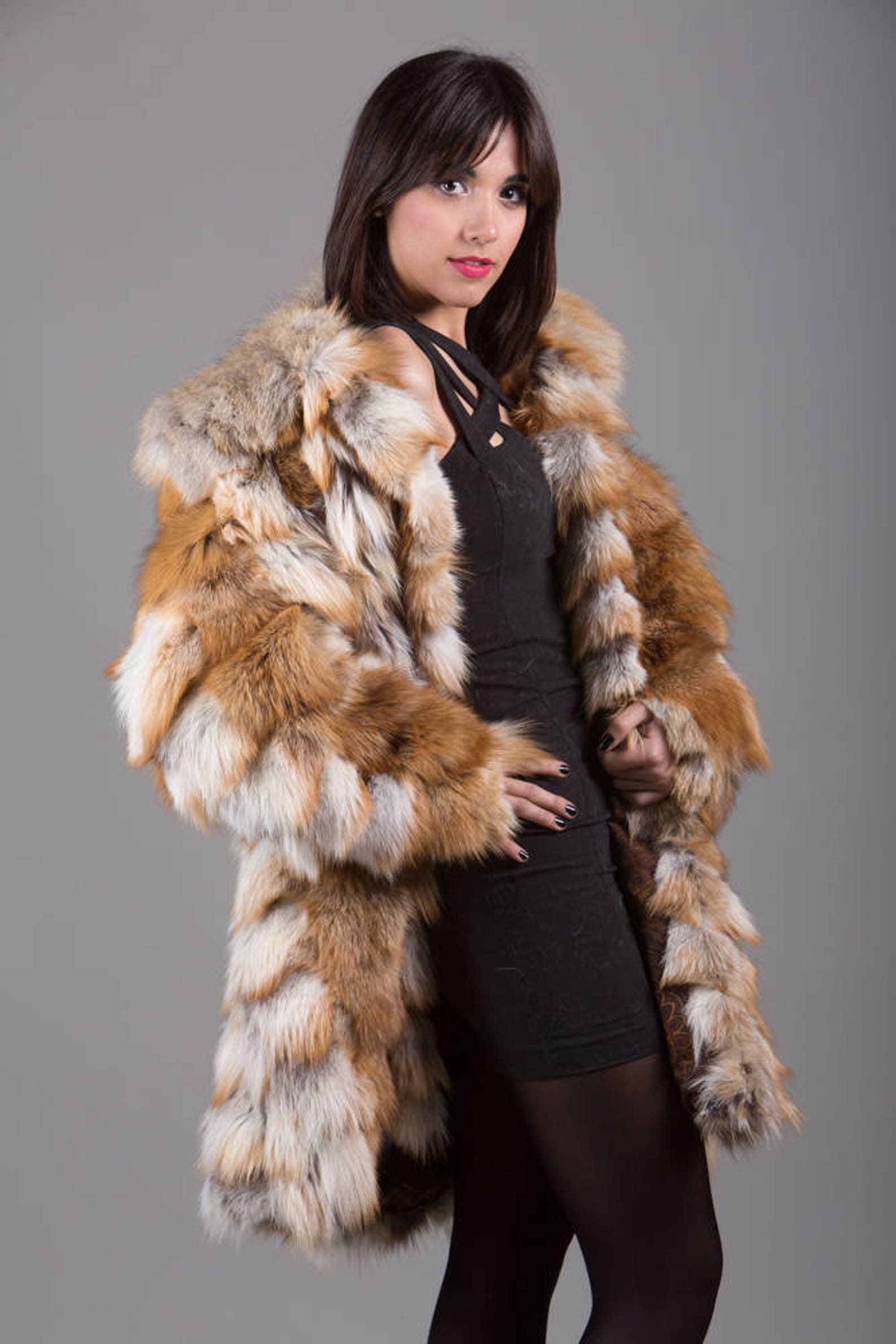 Red Fox Fur Knee Length Jacket Fox Fur Jacket Fox Fur Coat - Etsy