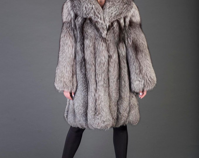 Silver Fox Fur Knee-length Jacket Fox Fur Jacket Fox Fur Coat Silver ...