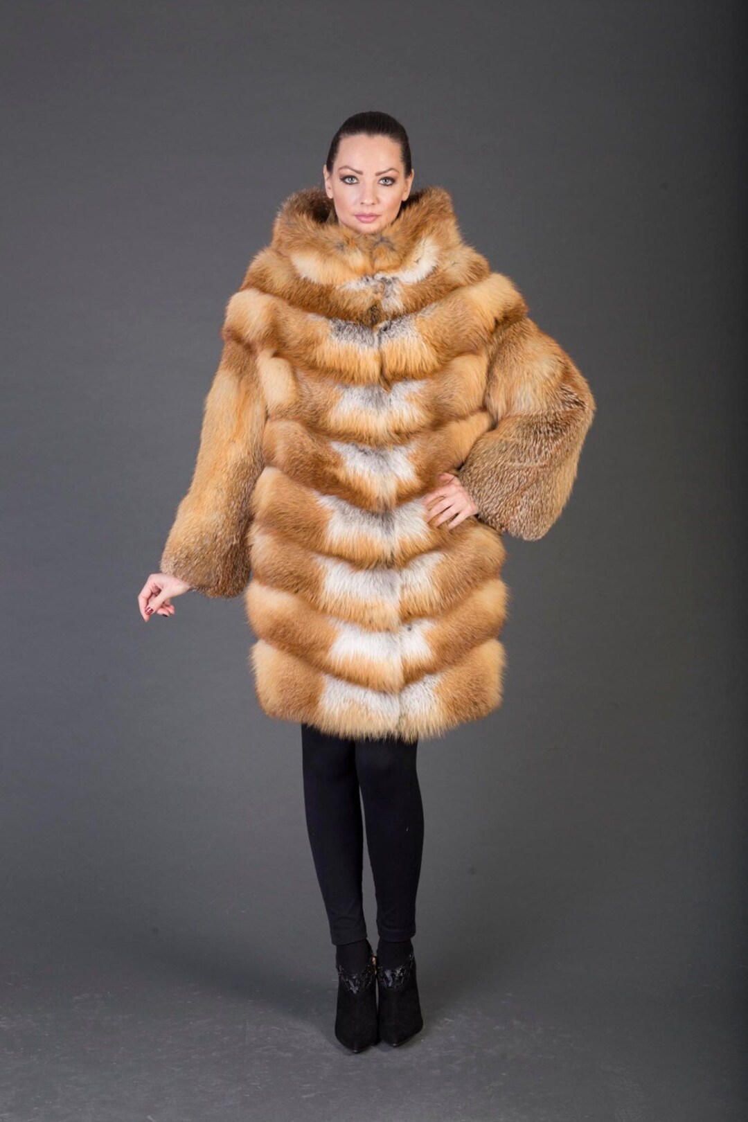 Luxury Gift Red Fox Fur Coat Fur Jacket Full Skin Hooded Wedding or ...