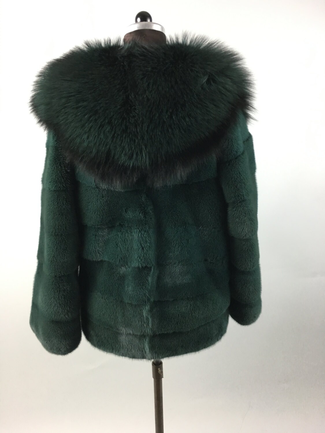 Green Mink Fox Collar Fur Coat Fox Collar Fur Coat Green - Etsy