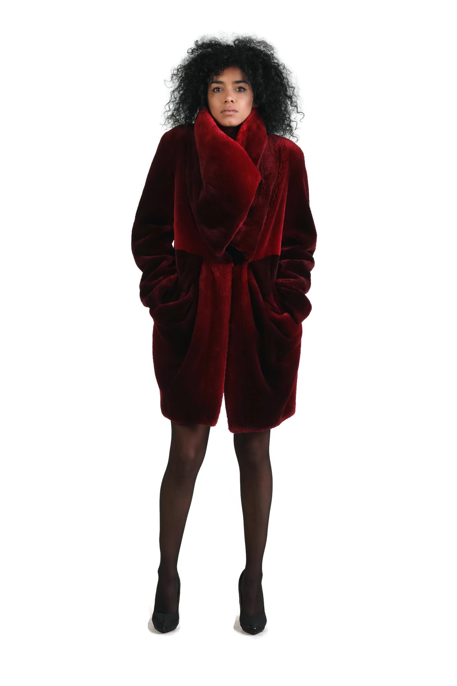 Dark Red Beaver Fur Coat Fur Jacket Full Skin Knee Length - Etsy