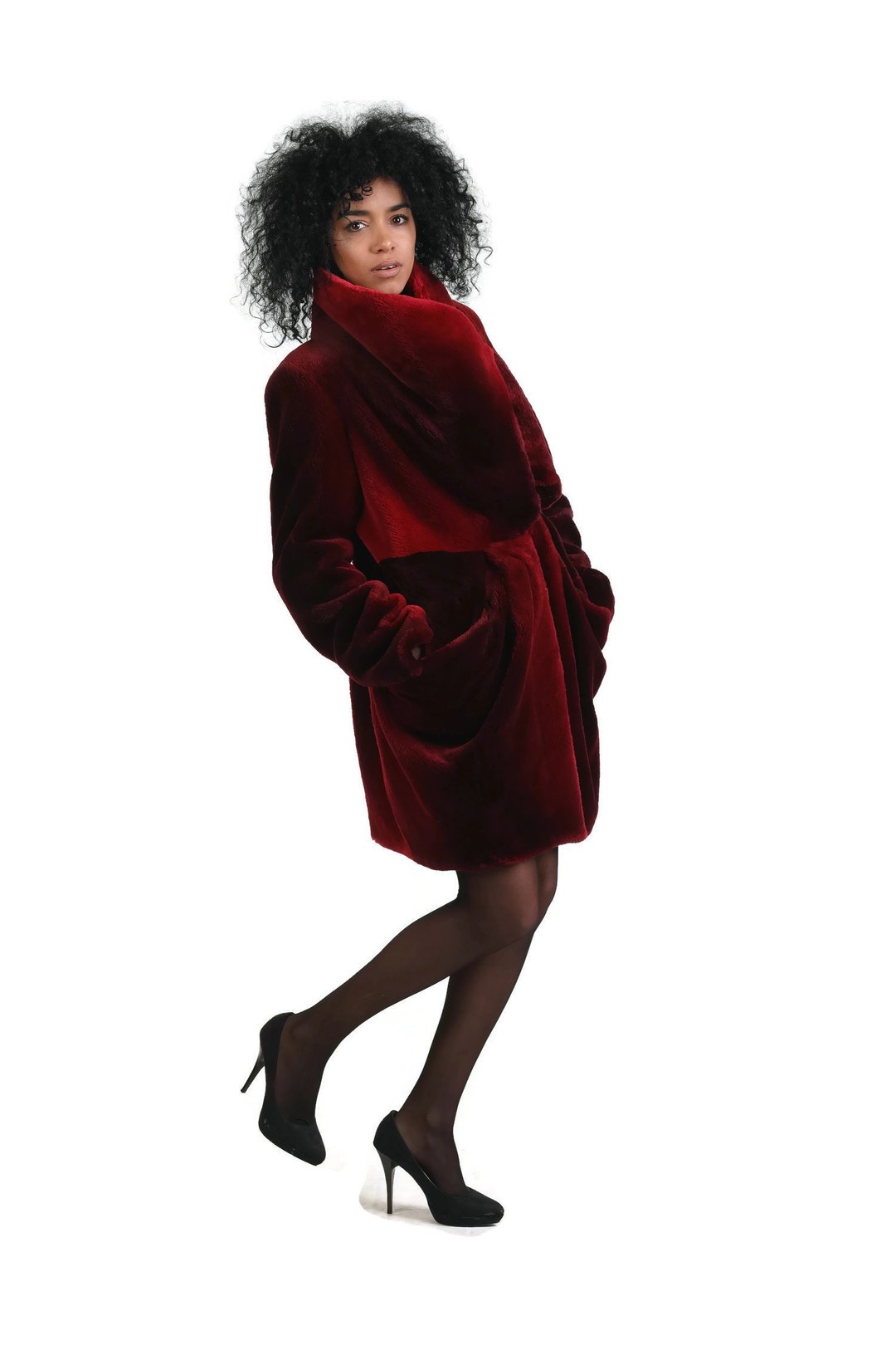 Dark Red Beaver Fur Coat Fur Jacket Full Skin Knee Length Salve - Etsy