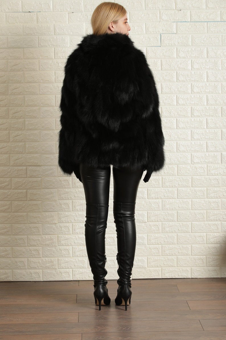 Black Fox Fur Jacket Fox Fur Jacket Fox Fur Coat Black - Etsy