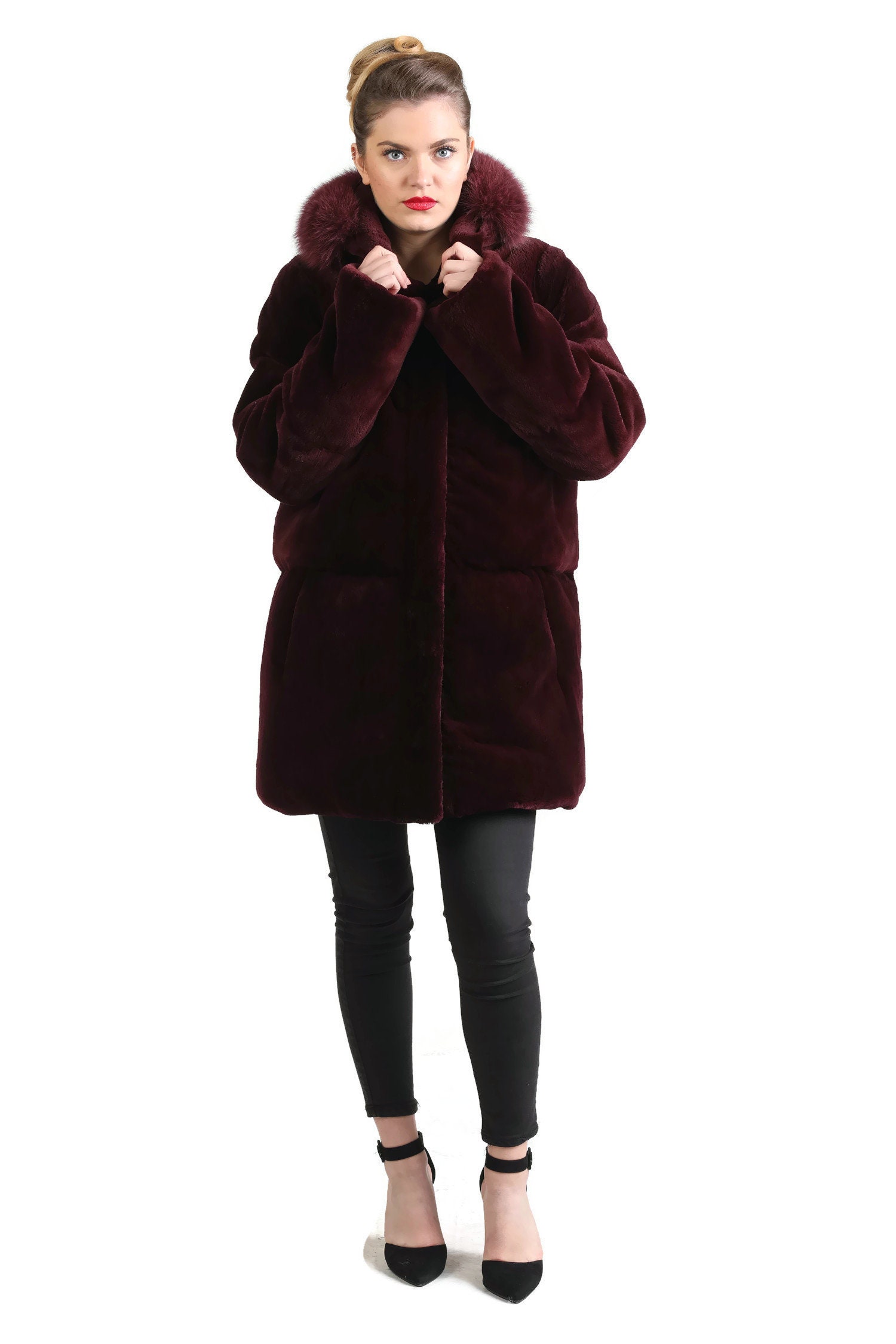 Regalo de lujo / Abrigo de piel de castor de Borgoña / - Etsy España