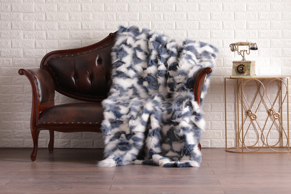 Blue Jean Fox Fur Blanket Luxury Bedding Golden Fox - Etsy