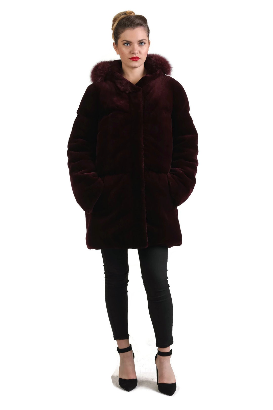 Regalo de lujo / Abrigo de piel de castor de Borgoña / - Etsy España