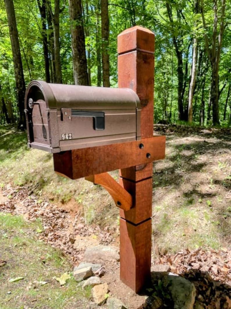 Rustic Cedar Mailbox Post: Custom Rough Sawn Design - Etsy
