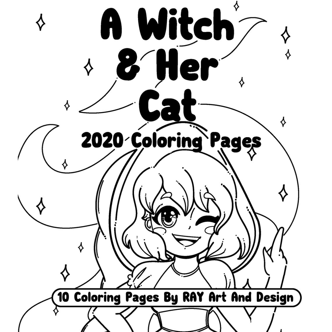10 Digital Coloring Pages A Witch and Her Cat Coloring Book - Etsy