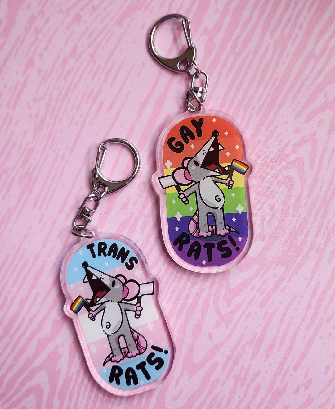 Gay and Trans Rats Pride DOUBLE SIDED Acrylic 2.5in Charm Keychain - Etsy