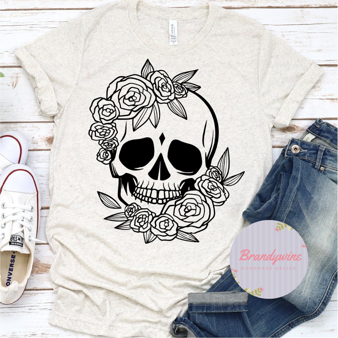 Skull With Roses Shirt Fun Summer Shirt Gift for Skull - Etsy