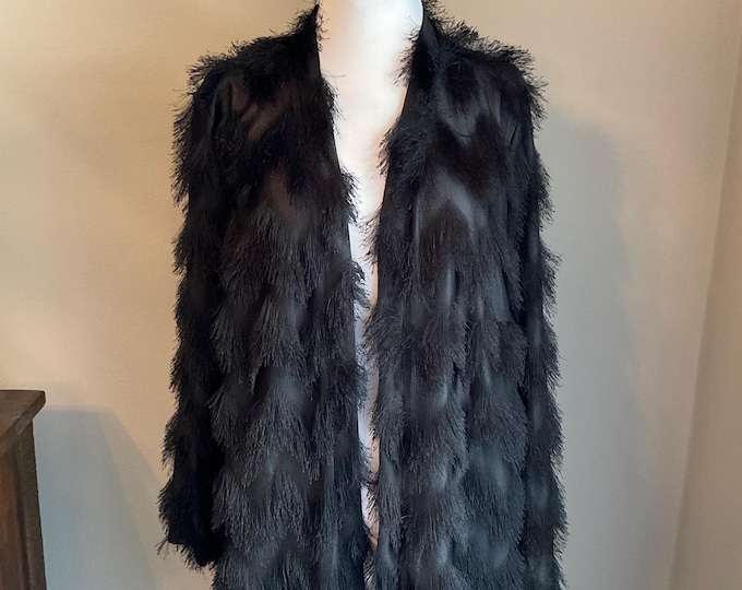 Arsty Black Fringe Feather Long Duster Chevron Fuzzy Pattern on Semi ...