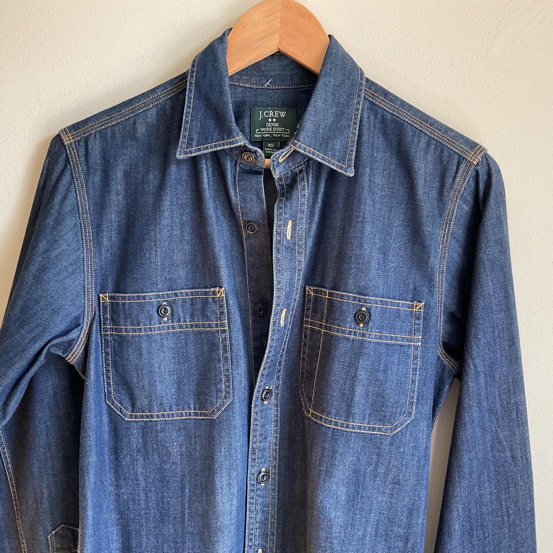 J. Crew Denim Workshirt Mens Unisex 36 Chest / Button Down Denim Shirt ...