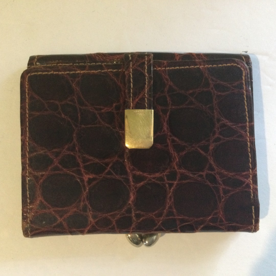 18K Solid Gold Tab Alligator Skin Trifold Wallet / Kiss Change Purse ...