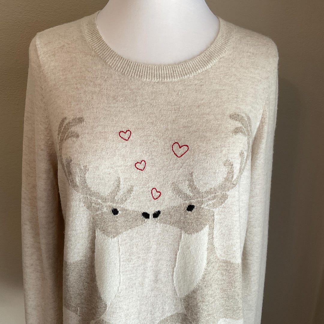 Womens Kissing Reindeer Sweater Med Loft / Lightweight Soft Wool Blend ...