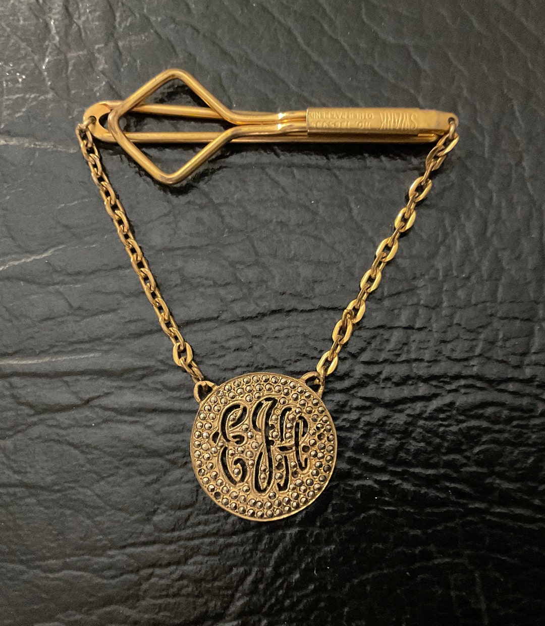 Swank Deco Tie Bar Gold Fill Marcasite Swank Tie Bar / Vintage Tie Clip ...