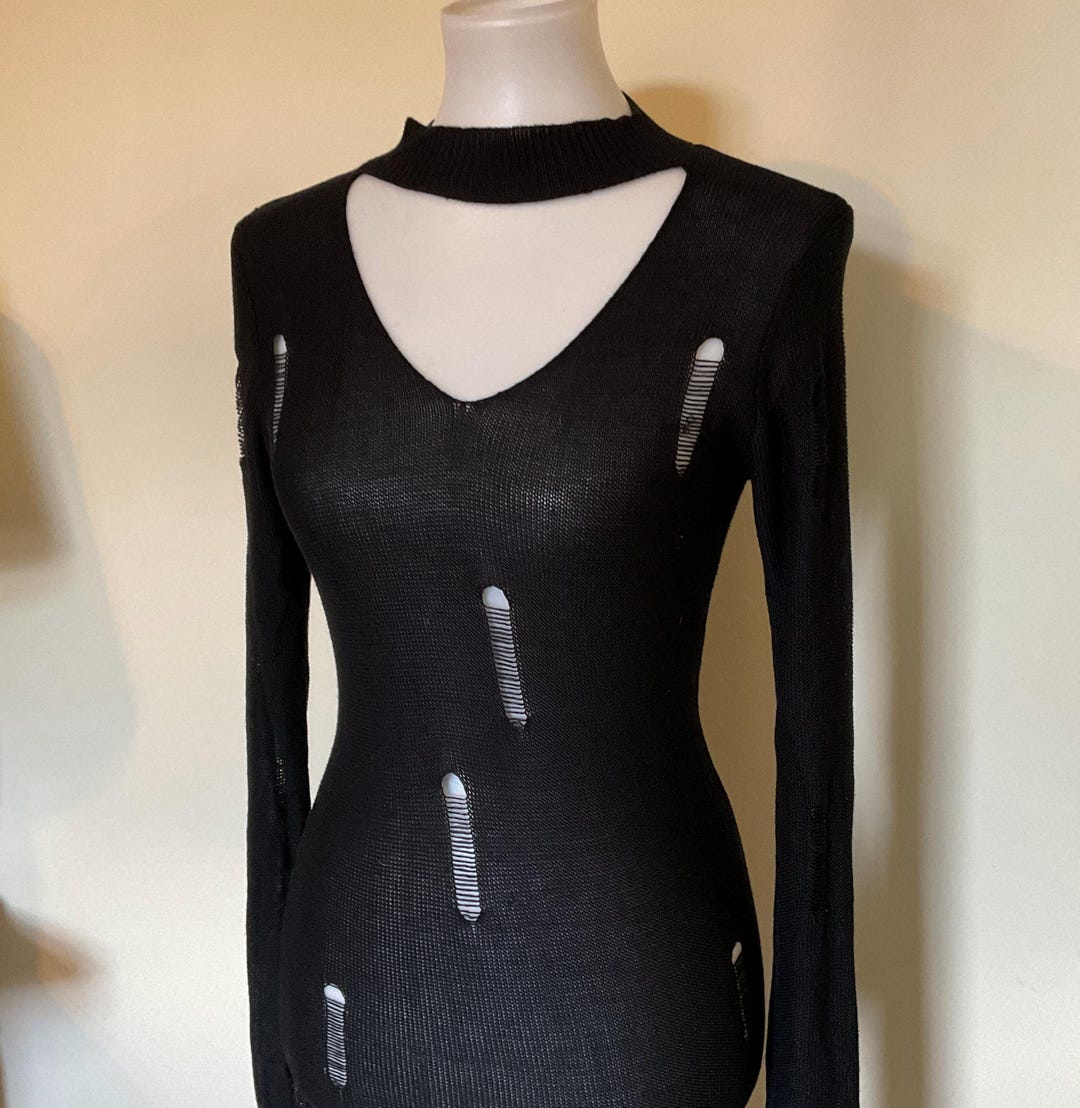 Black Knit Cut Out Bodycon Stretch Slim Maxi Small / Sexy Black Open ...
