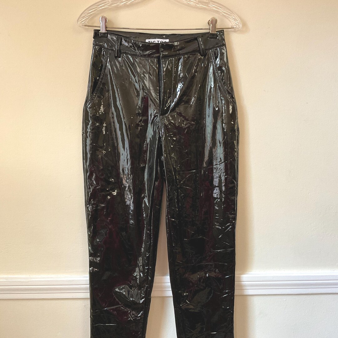 Black Vinyl Pants Shiny Faux Leather Pants Size S - M 27” Waist 36 ...