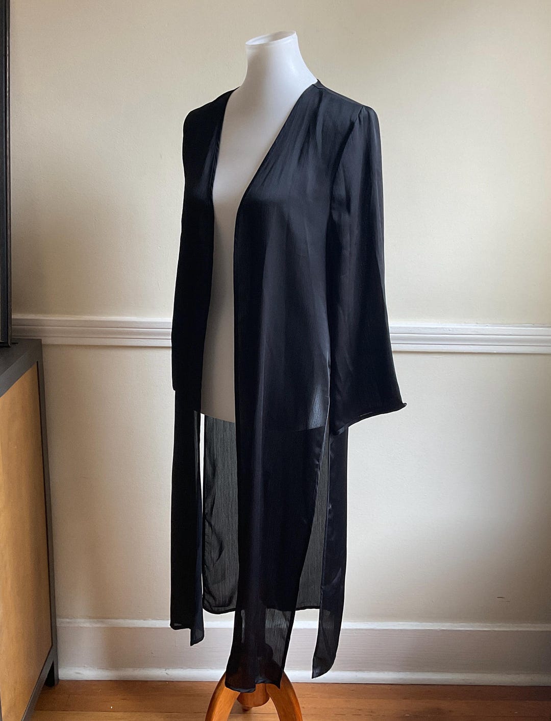 Black Sheer Open Duster Long Evening Cover up Robe S – M / Vacation ...