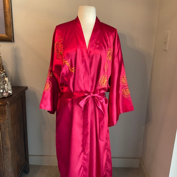 Asian Red Satin Tiger Embroidered Robe / Embroidered … - Gem