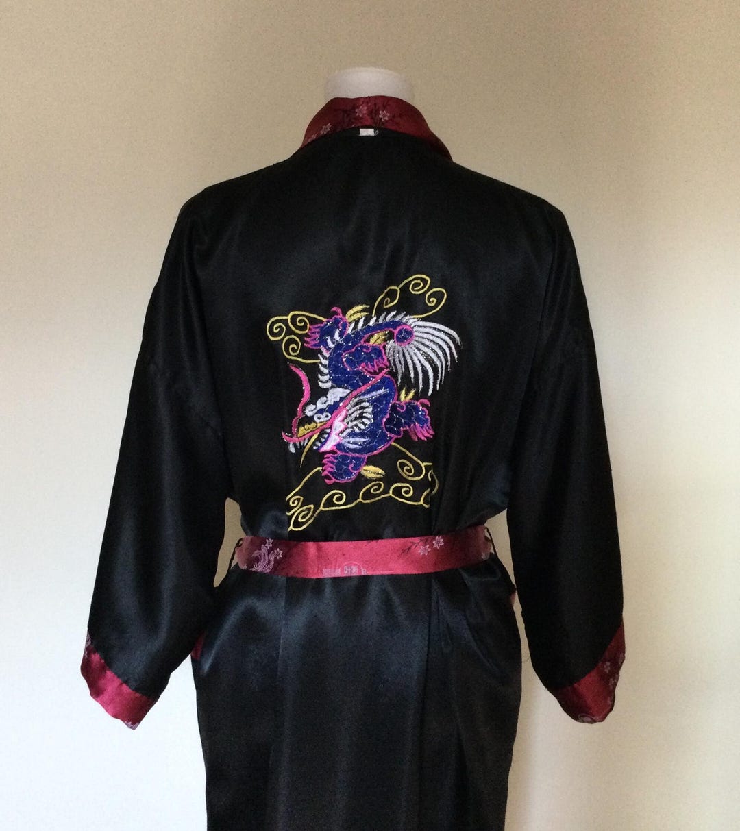 Dragon Embroidered Reversible Robe / Black Side W Embroidered Dragon ...