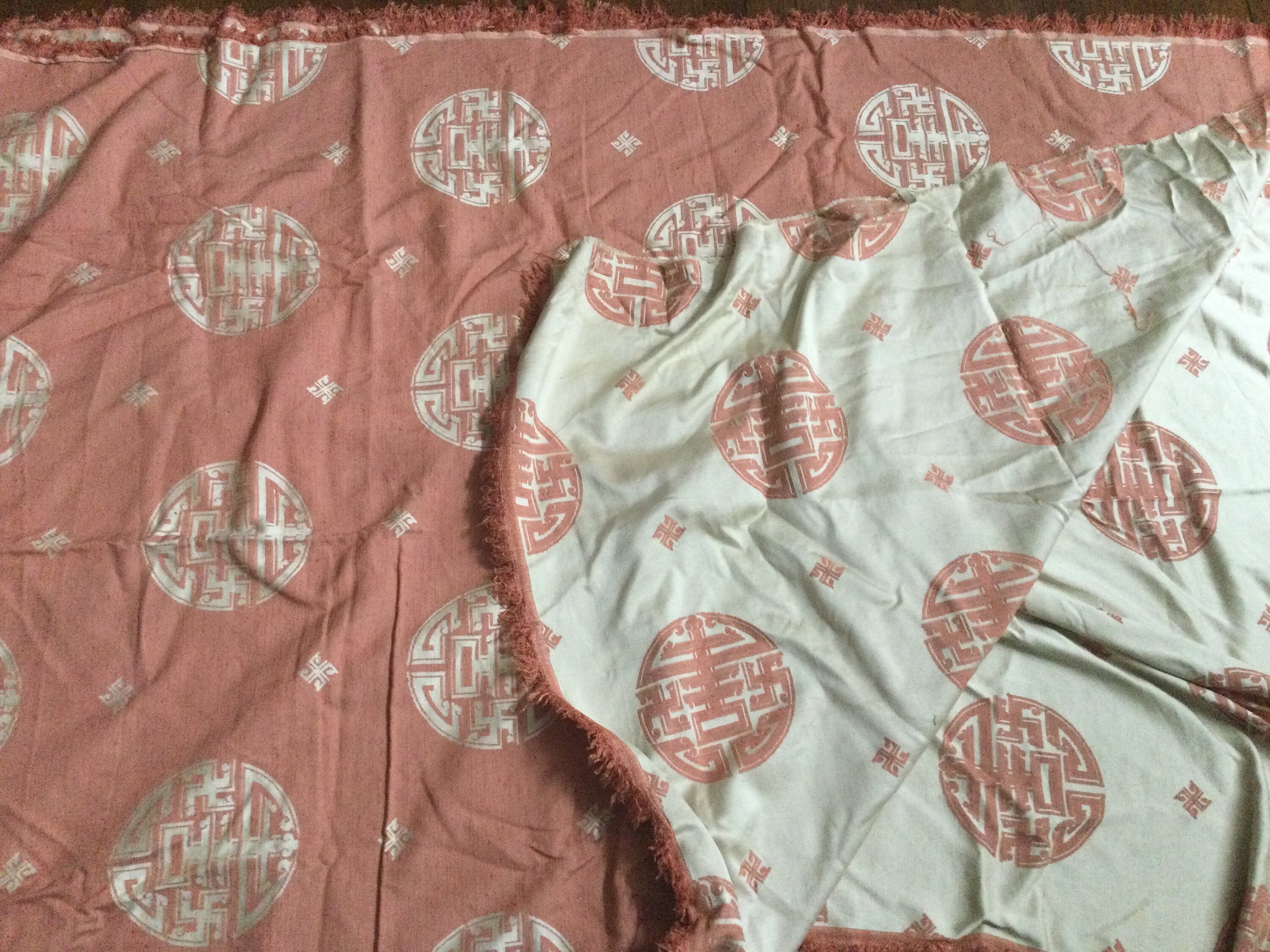 Vintage Asian Shou Design Fabric 6 Yards / Coral Pink Ivory - Etsy