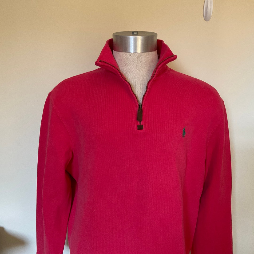 Polo Ralph Lauren Coral Pink 1/4 Zip Cotton Pullover / L / Mens Polo ...
