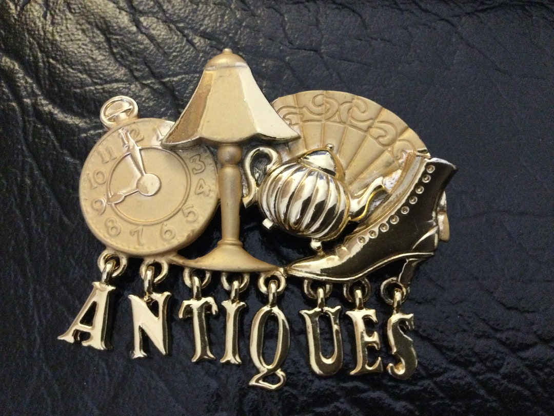 Vintage Antique Dangle Charm Brooch AJC Signed/ Brooch W Dangle Letters ...