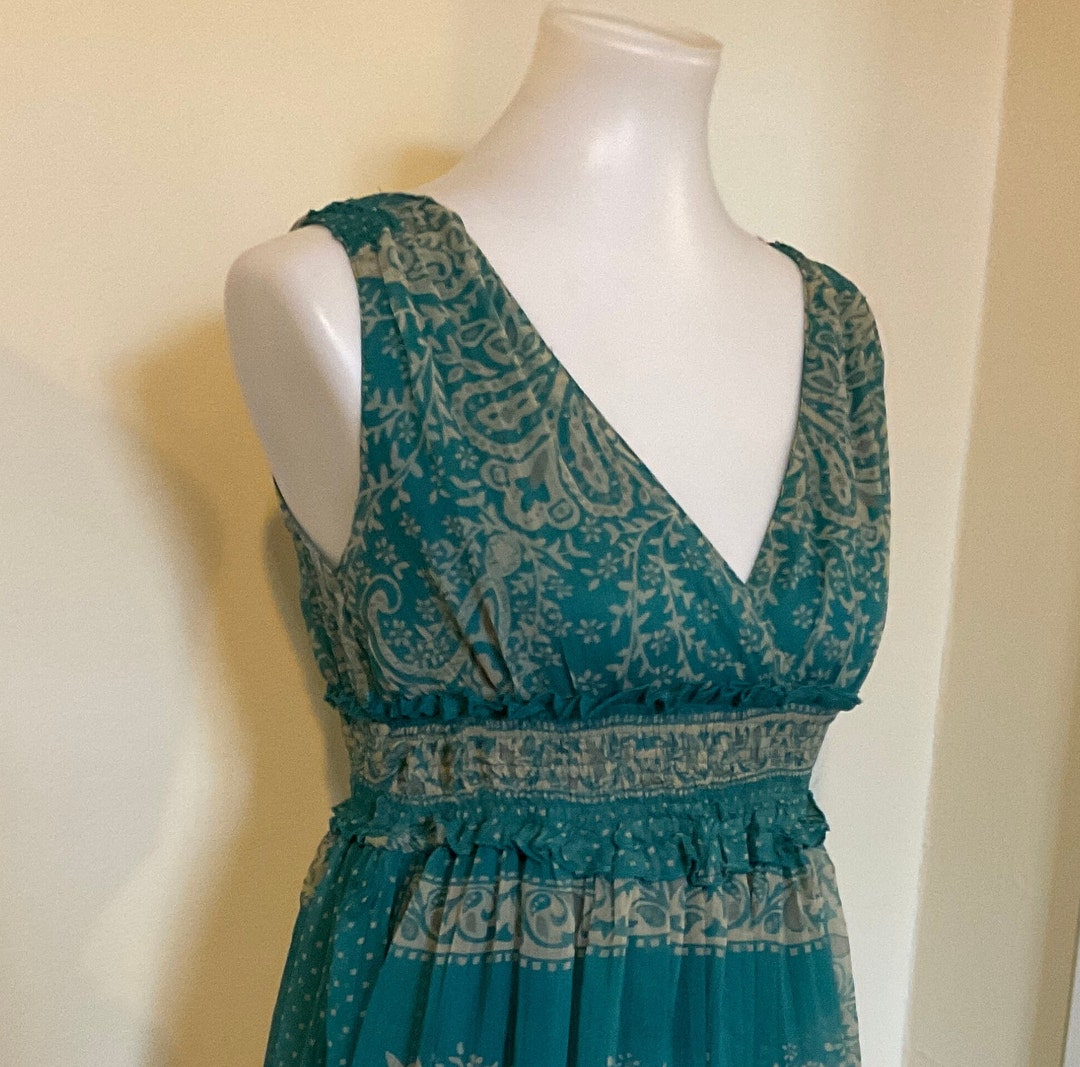 Grecian Style Paisely Teal Print Maxi Dress Med / Grecian Banded Waist ...