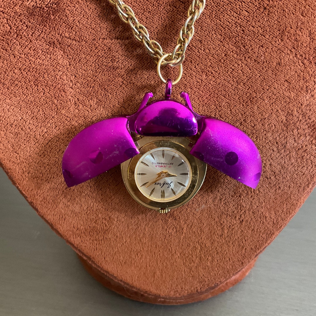 Jufrex Swiss 1960s Ladybug Watch Pendant Magenta Aluminum / Ladybug ...