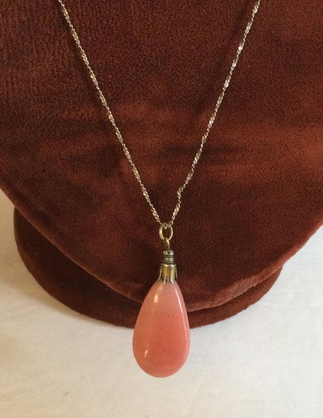 Pink Peking Glass Large Teardrop Pendant Necklace on Sterling Chain ...