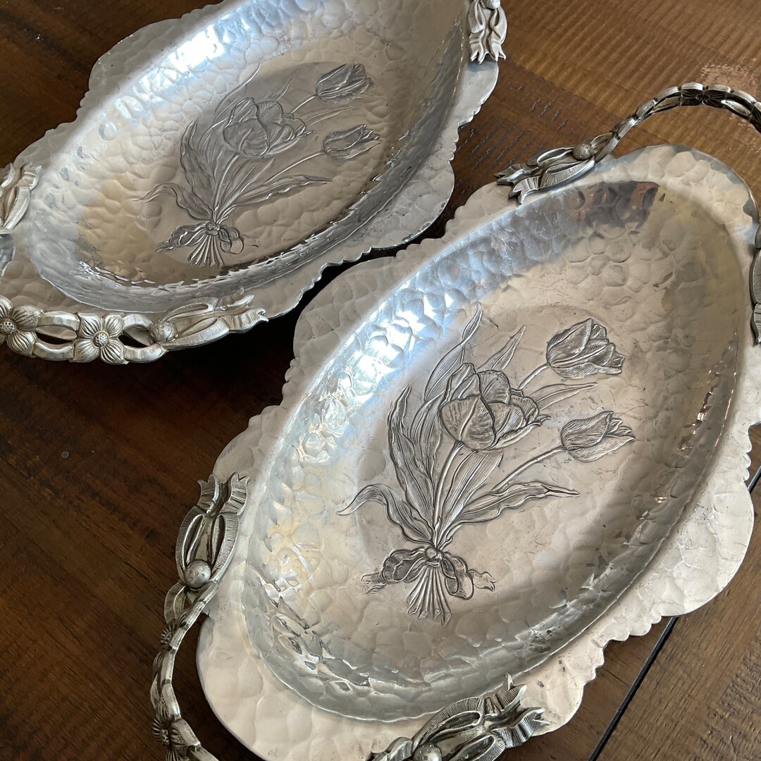 Pair Rodney Kent Hammered Aluminum Trays / Rodney Kent Hand Forged ...