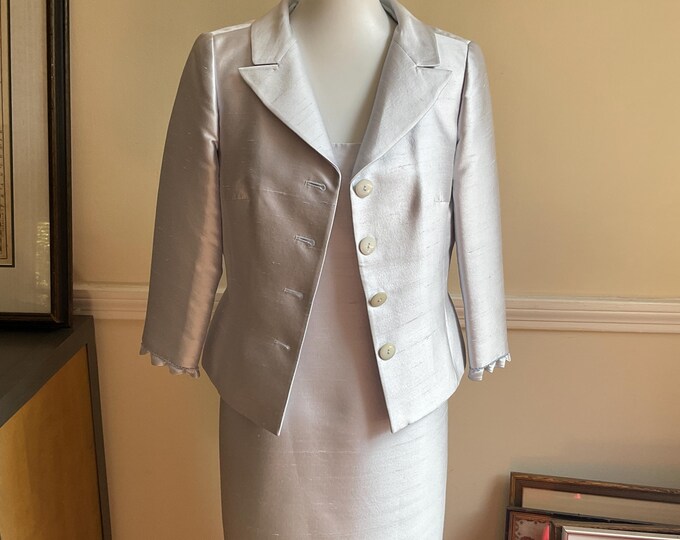 Rickie Freeman Teri Jon Silk Mix Dress Jacket Suit Silver Pale Sz 8 ...