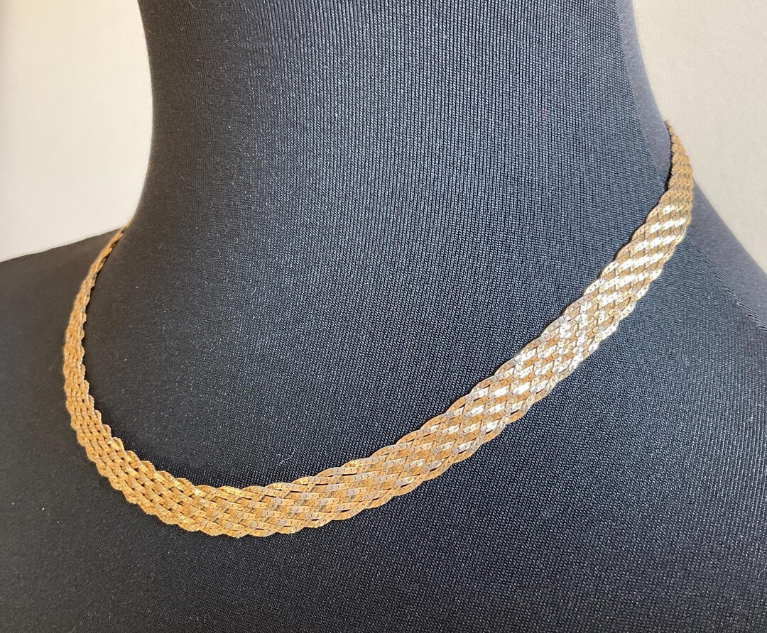 Vtg Napier Twisted Braided Gold Flat Choker Necklace 16/ Collar Bib ...