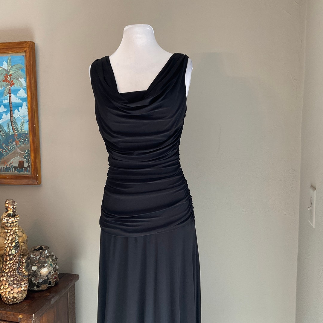 Black Draped Elegant Dress Maxi Size 10 / Special Event Maxi Gown Black ...