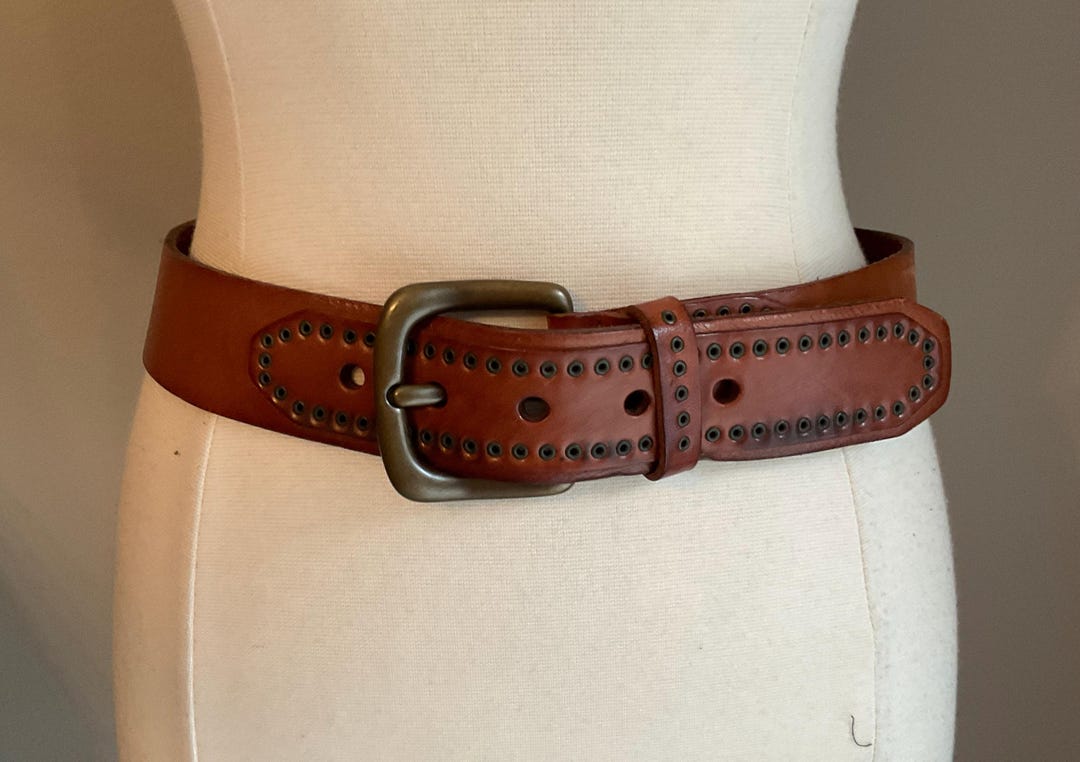 FOSSIL Brown Leather Belt Small / Bronze Tone Metal Grommet Studded ...