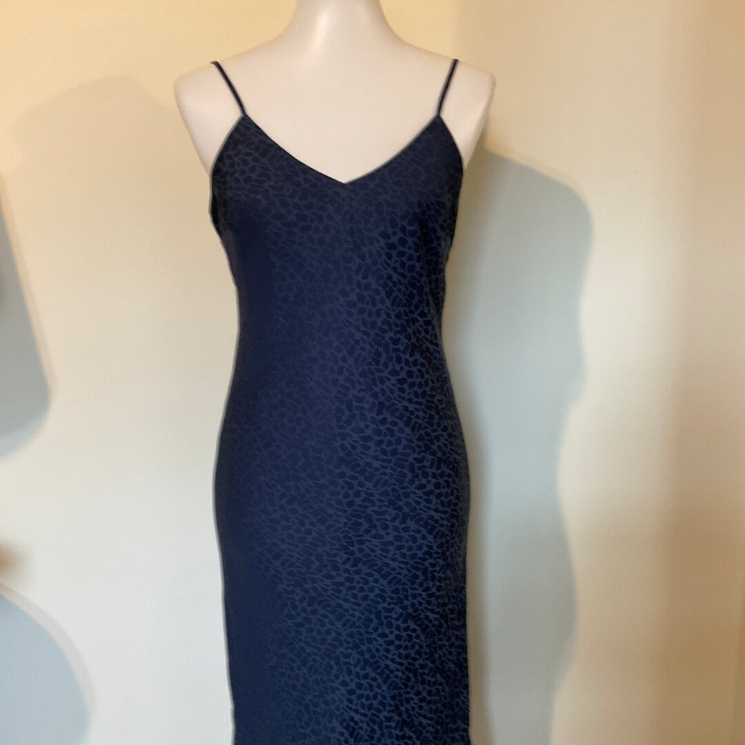 Midnight Blue Satin Slip Dress Midi Small / Midnight Blue Textured ...